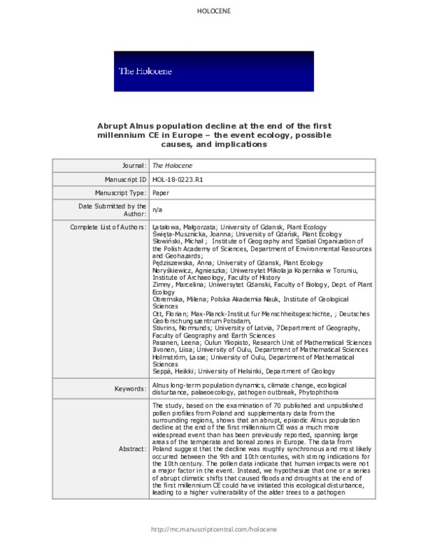 (PDF) Abrupt Alnus population decline at the end of the first ...