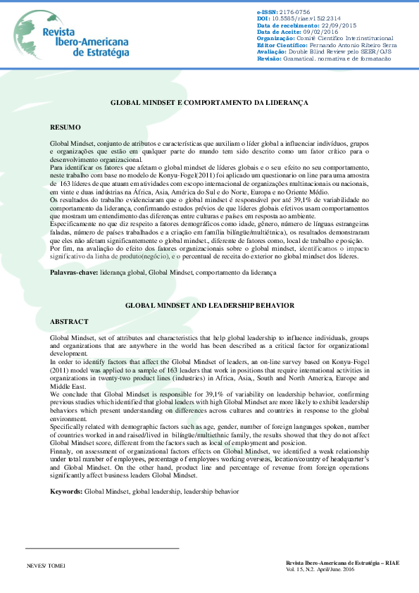 (PDF) Global Mindset and leadership behavior