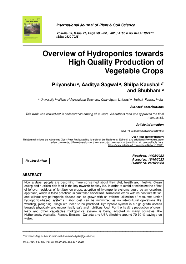 (PDF) Overview of Hydroponics towards High Quality Production of ...