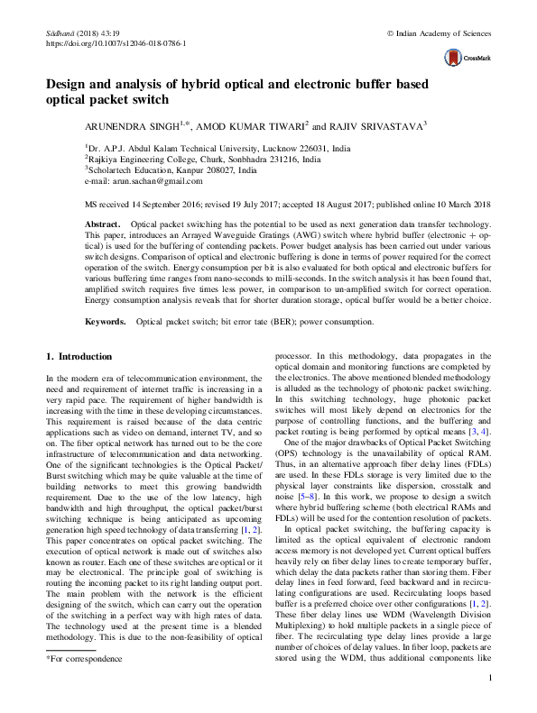 (PDF) Design and analysis of hybrid optical and electronic buffer based ...