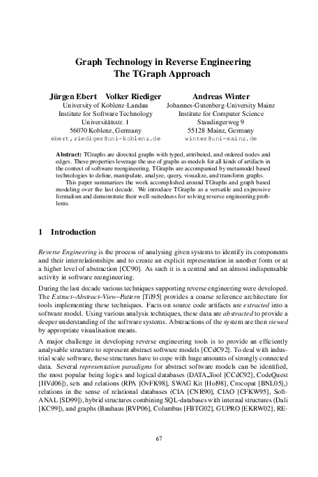 (PDF) Graph Technology in Reverse Engineering The TGraph Approach