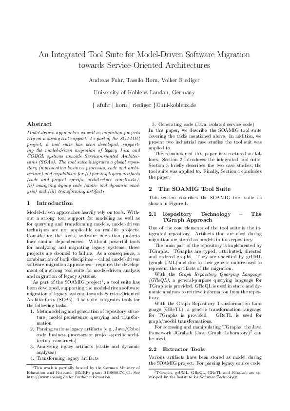 (PDF) An Integrated Tool Suite for Model-Driven Software Migration towards Service-Oriented ...