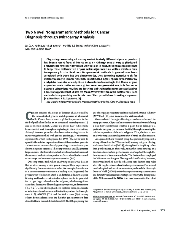 (PDF) Cancer Diagnosis Based on Microarray Data Two Novel Nonparametric ...