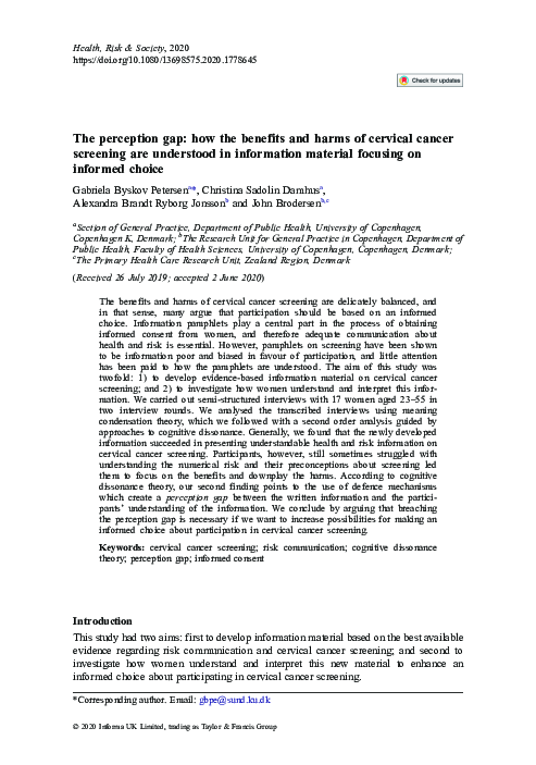 (PDF) The perception gap: how the benefits and harms of cervical cancer ...