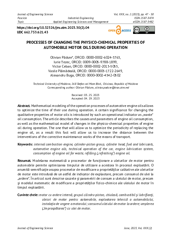 (PDF) Processes of Changing the Physico-Chemical Properties of Automobile Motor Oils During ...