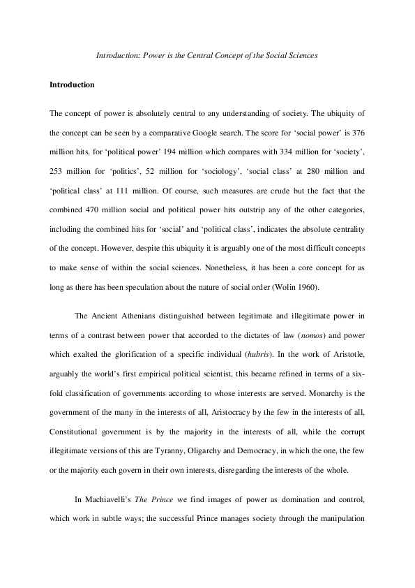 (PDF) Introduction: Why power is the central concept of the social sciences