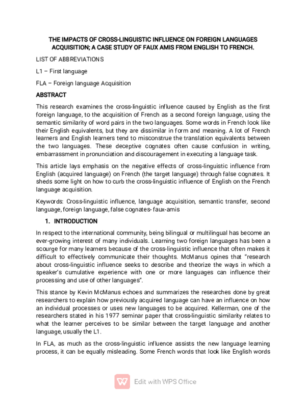 (PDF) THE IMPACTS OF CROSS-LINGUISTIC INFLUENCE ON FOREIGN LANGUAGES ...