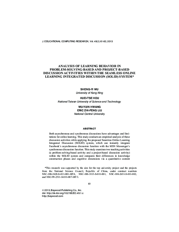 (PDF) Analysis of Learning Behavior in Problem-Solving-Based and Project-Based Discussion ...