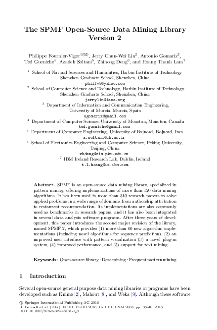 Pdf The Spmf Open Source Data Mining Library Version 2 Antonio