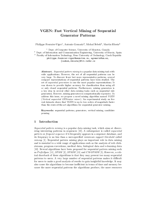 (PDF) VGEN: Fast Vertical Mining of Sequential Generator Patterns | Antonio Gomariz Peñalver ...
