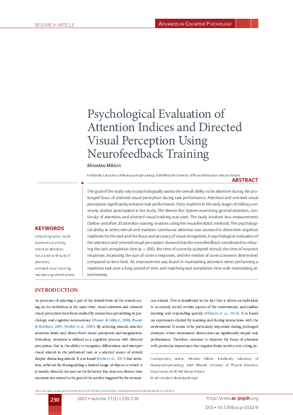 (PDF) Psychological Evaluation of Attention Indices and Directed Visual ...