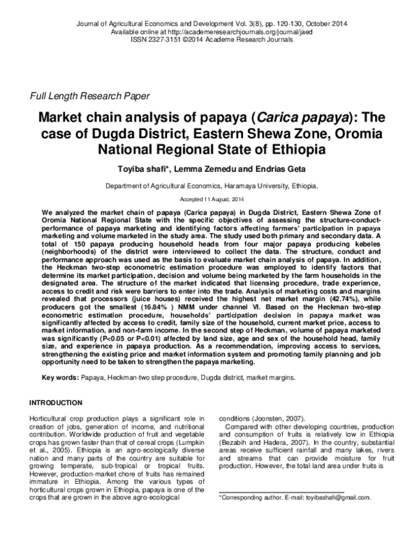 (PDF) Market chain analysis of papaya (Carica papaya): The case of ...