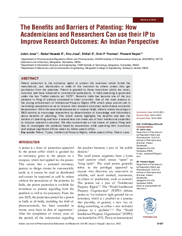 (PDF) The Benefits and Barriers of Patenting: How Academicians and ...