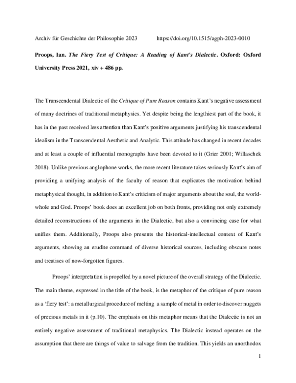 (PDF) Review of Ian Proops, The Fiery Test of Critique: A Reading of ...