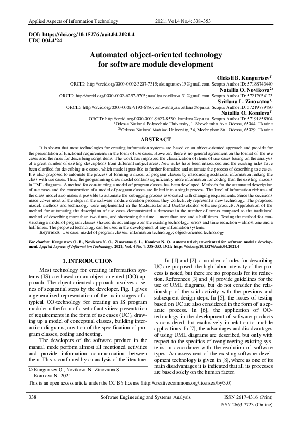 (PDF) Automated object-oriented technology for software module development