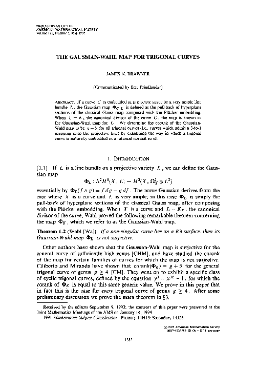(PDF) The Gaussian-Wahl map for trigonal curves