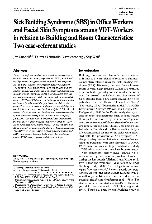 (PDF) Sick Building Syndrome (SBS) in Office Workers and Facial Skin ...