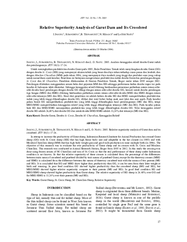 (PDF) Relative Superiority Analysis of Garut Dam and Its Crossbred