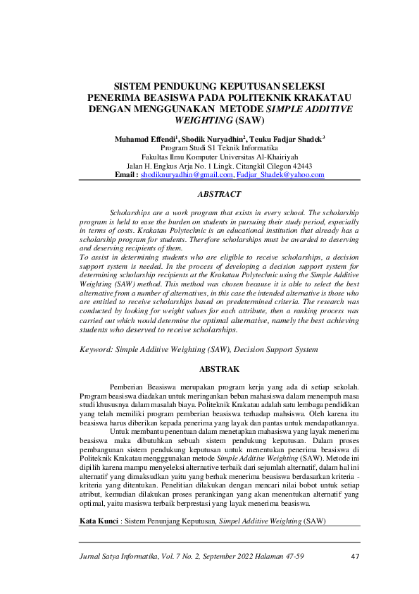 (PDF) Sistem Pendukung Keputusan Seleksi Penerima Beasiswa Pada Politeknik Krakatau Dengan ...