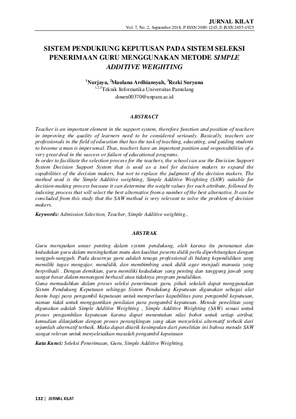 (PDF) Sistem Pendukiung Keputusan Pada Sistem Seleksi Penerimaan Guru Menggunakan Metode Simple ...