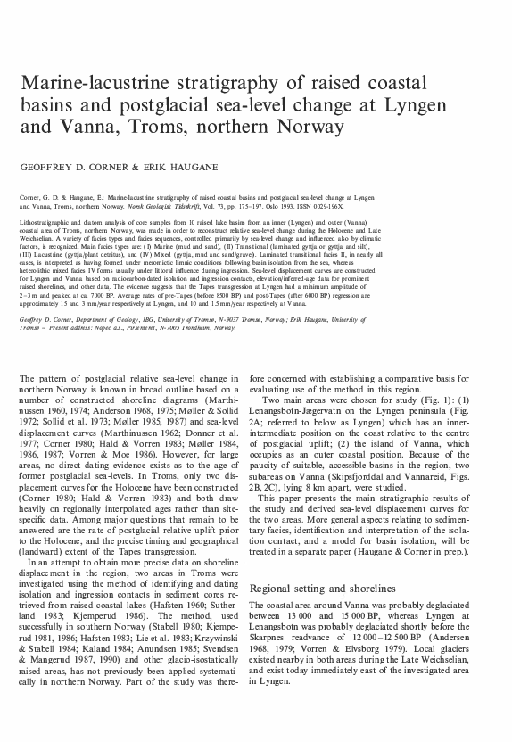 (PDF) Marine-lacustrine stratigraphy of raised coastal basins and postglacial sea-level change ...