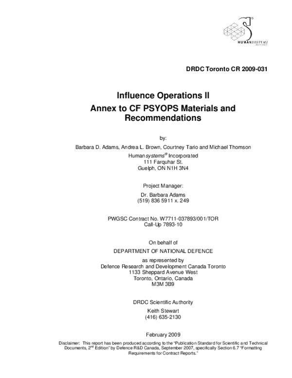 (PDF) Influence operations II: Annex to CF PSYOPS materials and ...
