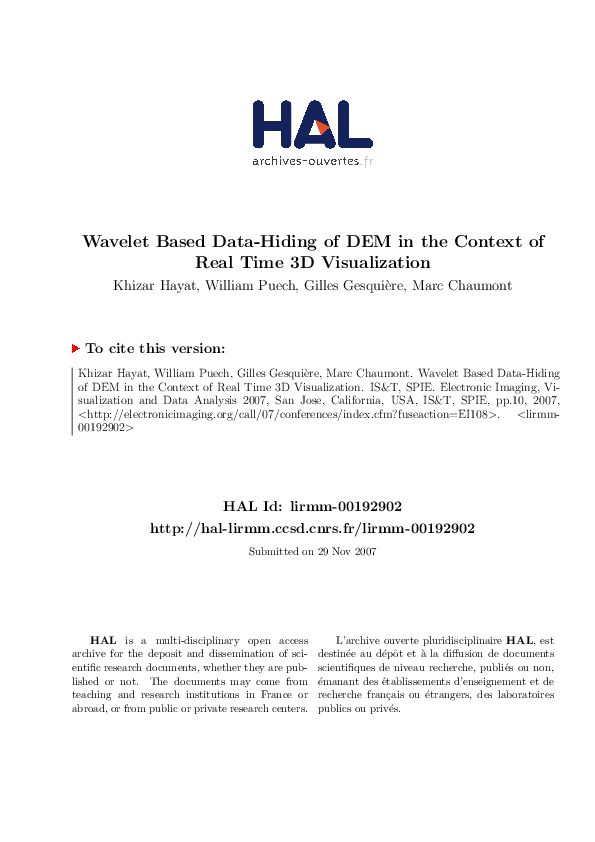 (PDF) Wavelet-based data hiding of DEM in the context of real-time 3D visualization | Khizar ...