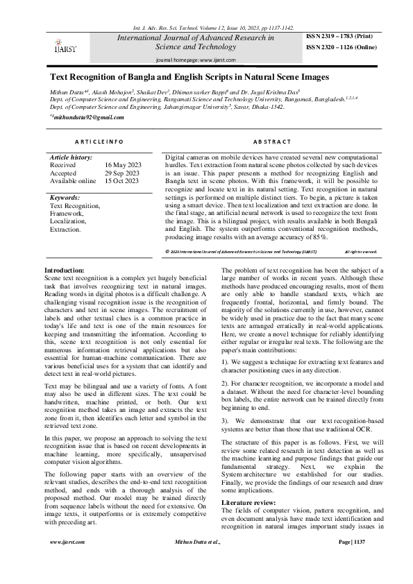 (PDF) Text Recognition of Bangla and English Scripts in Natural Scene Images