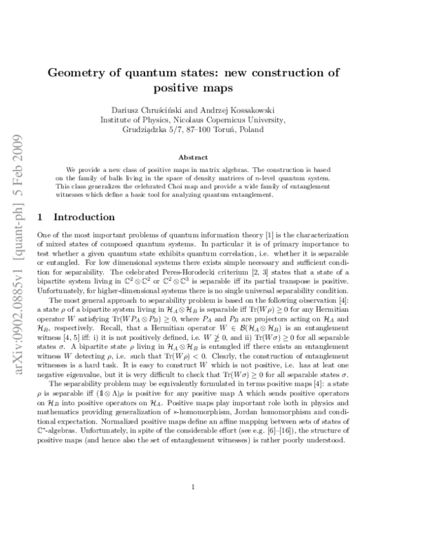(PDF) Geometry of quantum states: New construction of positive maps