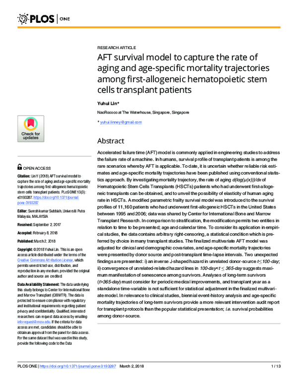 (PDF) Accelerated Failure Time (AFT) survival model to capture the rate ...