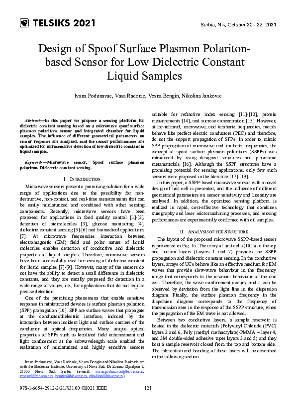 (PDF) Design of Spoof Surface Plasmon Polariton-based Sensor for Low Dielectric Constant Liquid ...