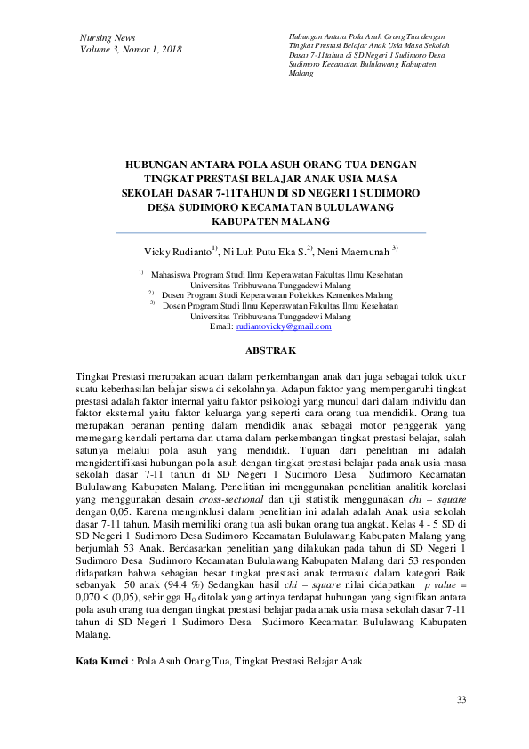 (PDF) Hubungan Antara Pola Asuh Orang Tua Dengan Tingkat Prestasi Belajar Anak Usia Masa Sekolah ...