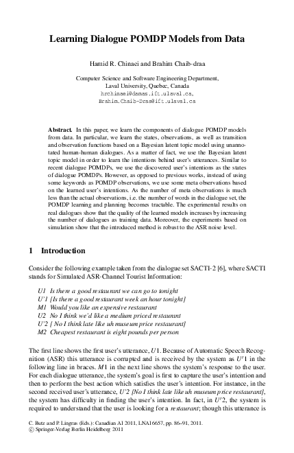 (PDF) Learning Dialogue POMDP Models from Data