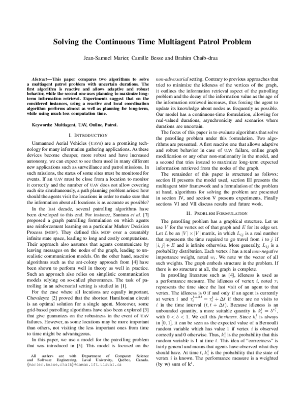 (PDF) Solving the continuous time multiagent patrol problem