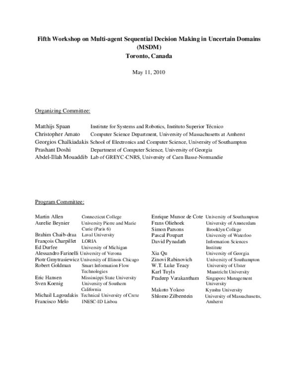 (PDF) Quasi deterministic POMDPs and DecPOMDPs | Brahim Chaib-draa - Academia.edu