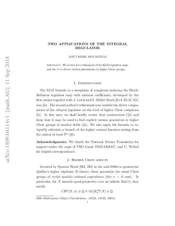 (PDF) Two applications of the integral regulator
