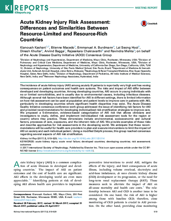 (PDF) Acute Kidney Injury Risk Assessment: Differences and Similarities Between Resource-Limited ...