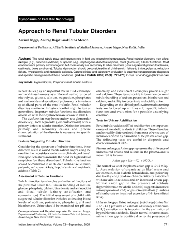 (PDF) Approach to renal tubular disorders