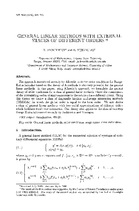 (PDF) General linear methods with external stages of different orders