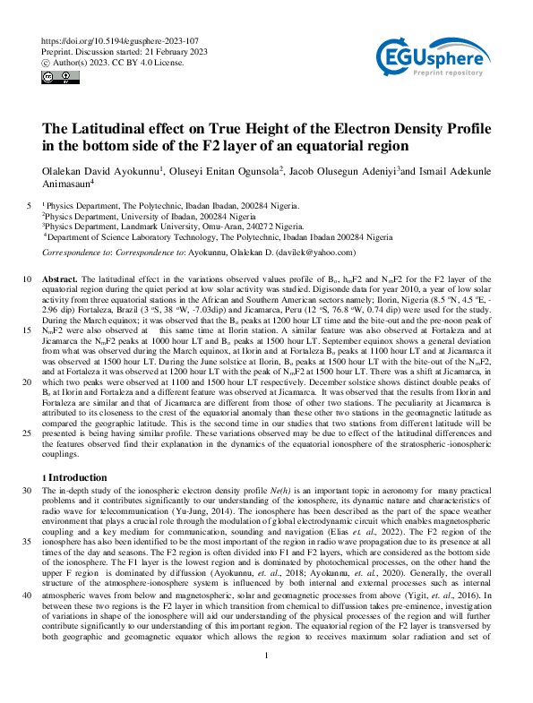 (PDF) Behavior of the scale height at the F2 layer peak derived from ...