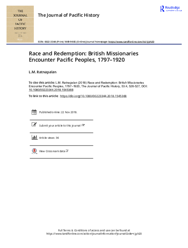 (PDF) Race and Redemption: British Missionaries Encounter Pacific ...
