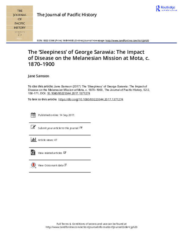 (PDF) The ‘Sleepiness’ of George Sarawia: The Impact of Disease on the ...