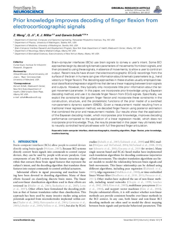(PDF) Prior Knowledge Improves Decoding of Finger Flexion from Electrocorticographic Signals
