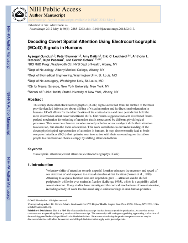 (PDF) Decoding covert spatial attention using electrocorticographic (ECoG) signals in humans ...