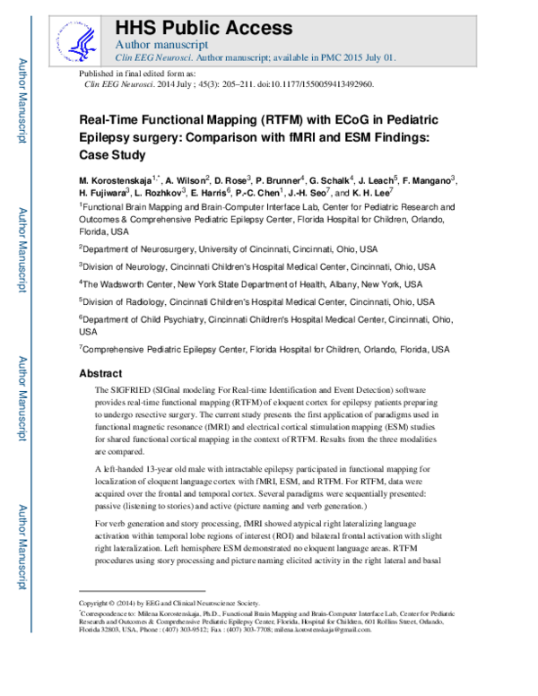 (PDF) Real-Time Functional Mapping With Electrocorticography in Pediatric Epilepsy | Gerwin ...