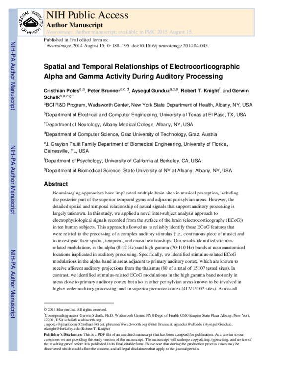 (PDF) Spatial and temporal relationships of electrocorticographic alpha and gamma activity ...
