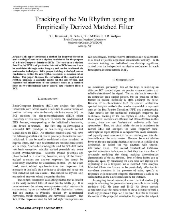 (PDF) Tracking of the Mu Rhythm using an Empirically Derived Matched Filter