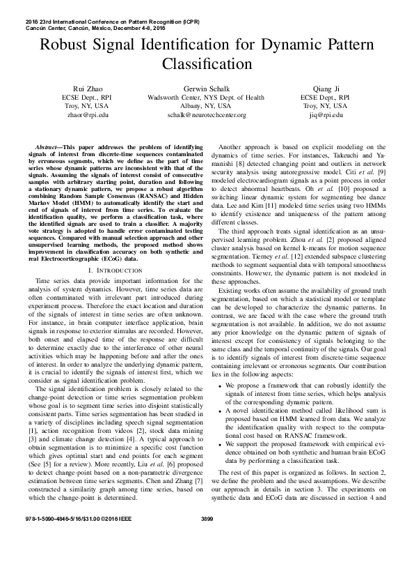(PDF) Robust signal identification for dynamic pattern classification