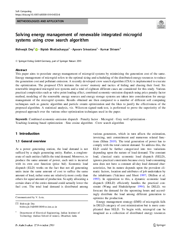 (PDF) Solving energy management of renewable integrated microgrid systems using crow search ...
