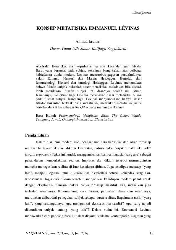 (PDF) Konsep Metafisika Emmanuel Lévinas